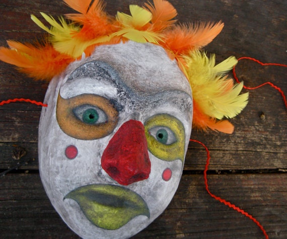 Paper Mache Clown Mask for Halloween or Decoration by CharliesSpot