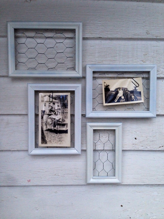 Wire Picture Frame Set High Gloss White with Chicken Wire