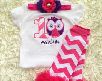 Hot pink chevron and grape owl birthday outfit - 1st birthday chevron ...
