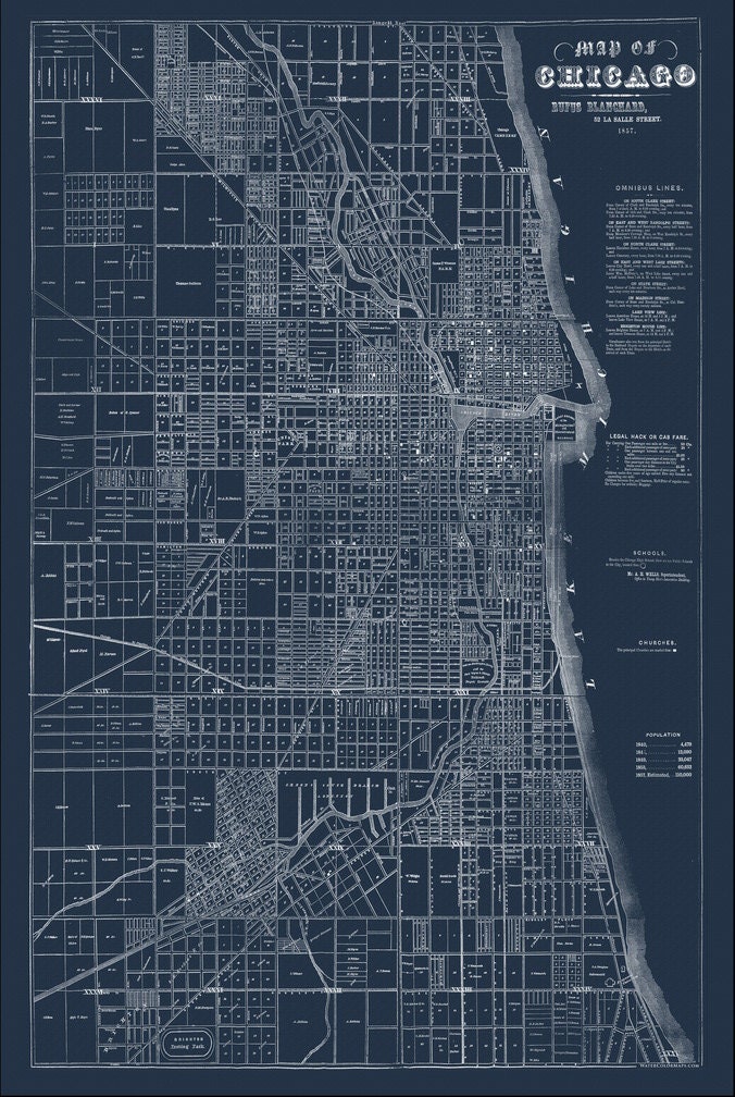 CHICAGO Map Map of Chicago Chicago Street Map Blueprint