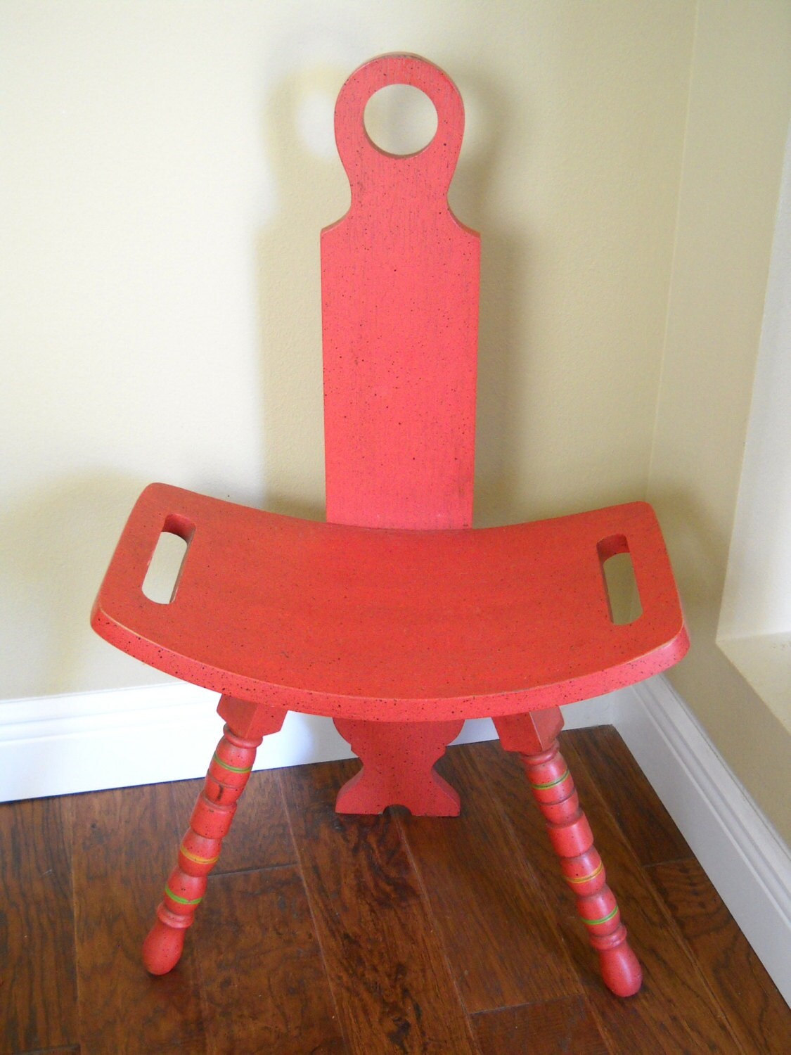 VIntage Red Birthing Chair stool, Wooden Chair, Country Chair, Side ...