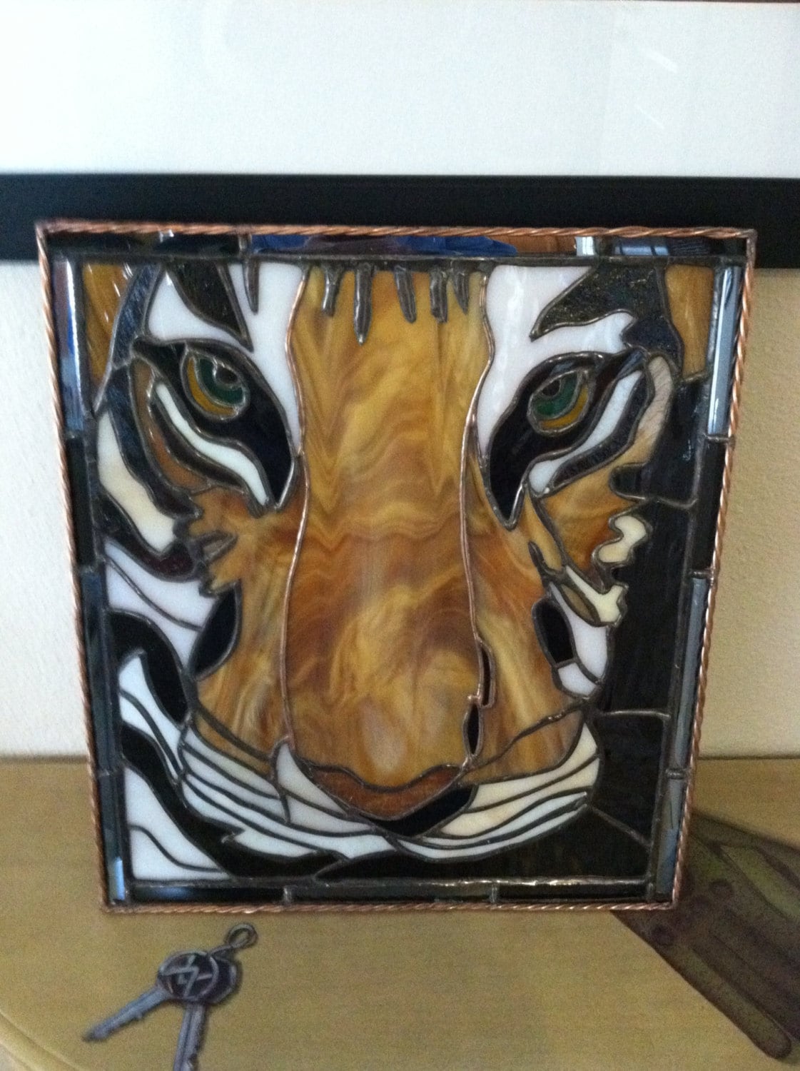 ONE of a kind stained glass TIGER in copper by STAINEDGLASSSTORE