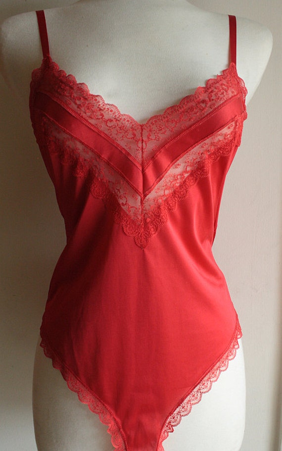 Vintage Red Lace Teddy One Piece by BackSeamVintage on Etsy