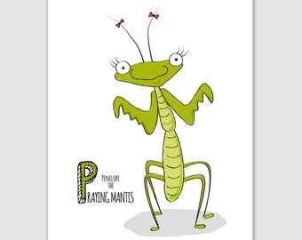 P is for Praying Mantis Print. Animal Alphabet Print. Nursery Art. Kids ...