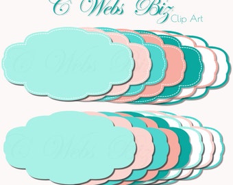 Digital ClipArt Frame Tags Stitched Labels - Instant Download - Coral ...