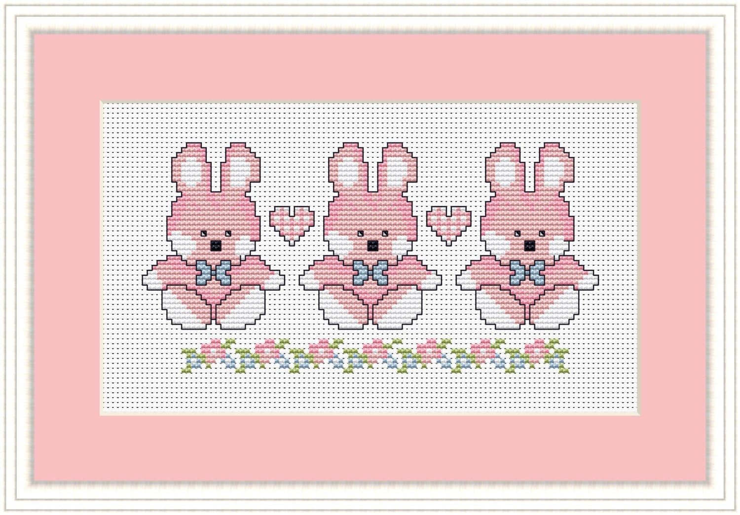 Cross Stitch PDF Downloadable Chart Baby Girl Bunnies