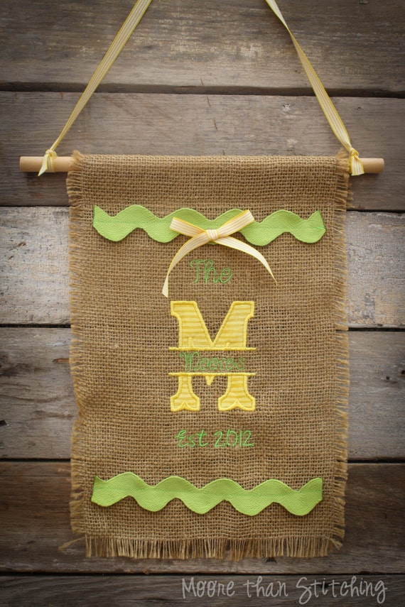 Items similar to Burlap Door Flag Personalized with Name and Initial 9 ...