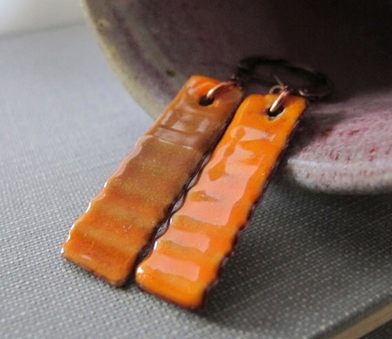 Orange Earrings Enameled Earrings Copper Earrings Autumn