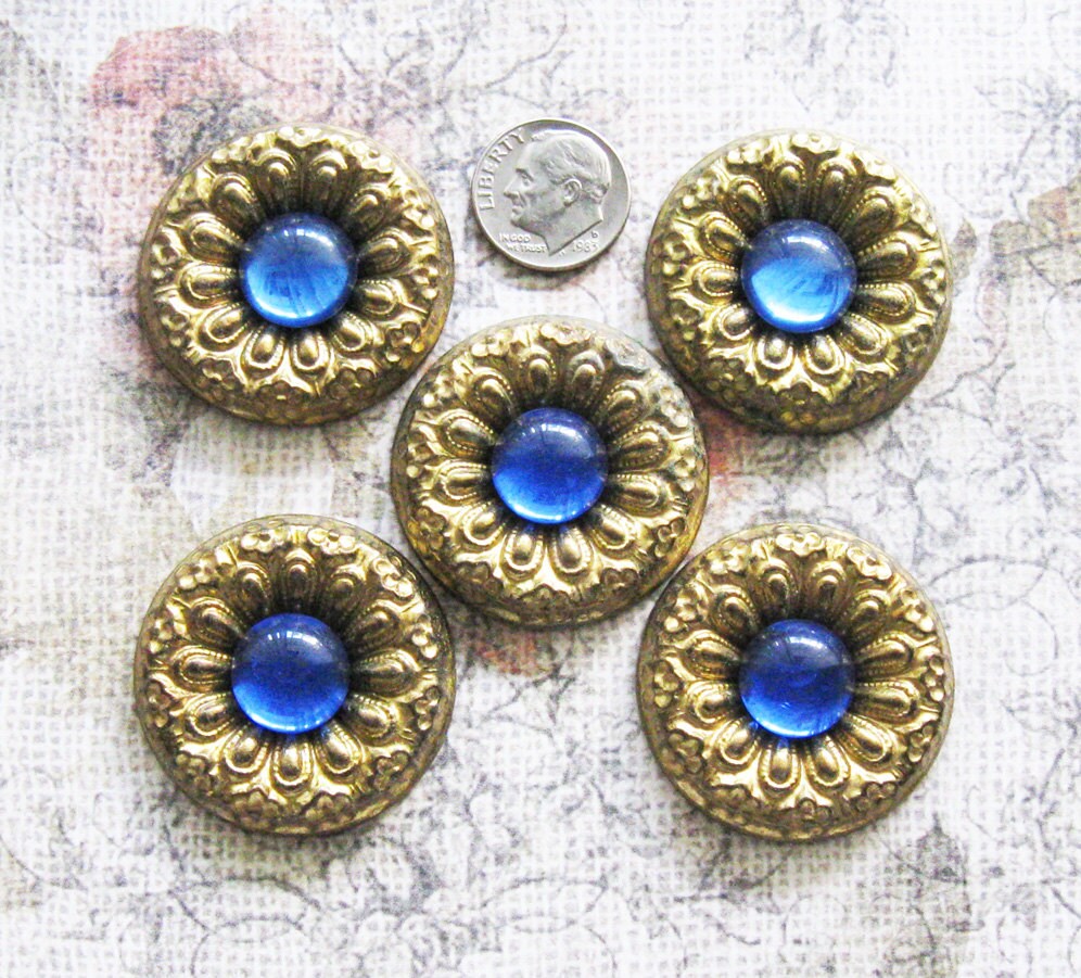 Escutcheon Rosette Lot Antique Floral Medallion Sapphire Glass Gems ...