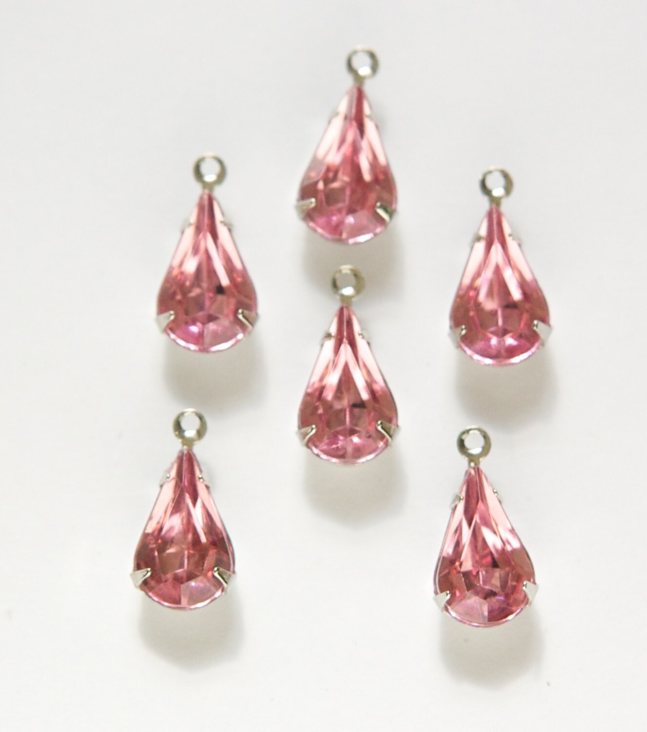 Vintage Pink Acrylic Teardrop Stone 1 Loop Silver Setting 6 Par014c