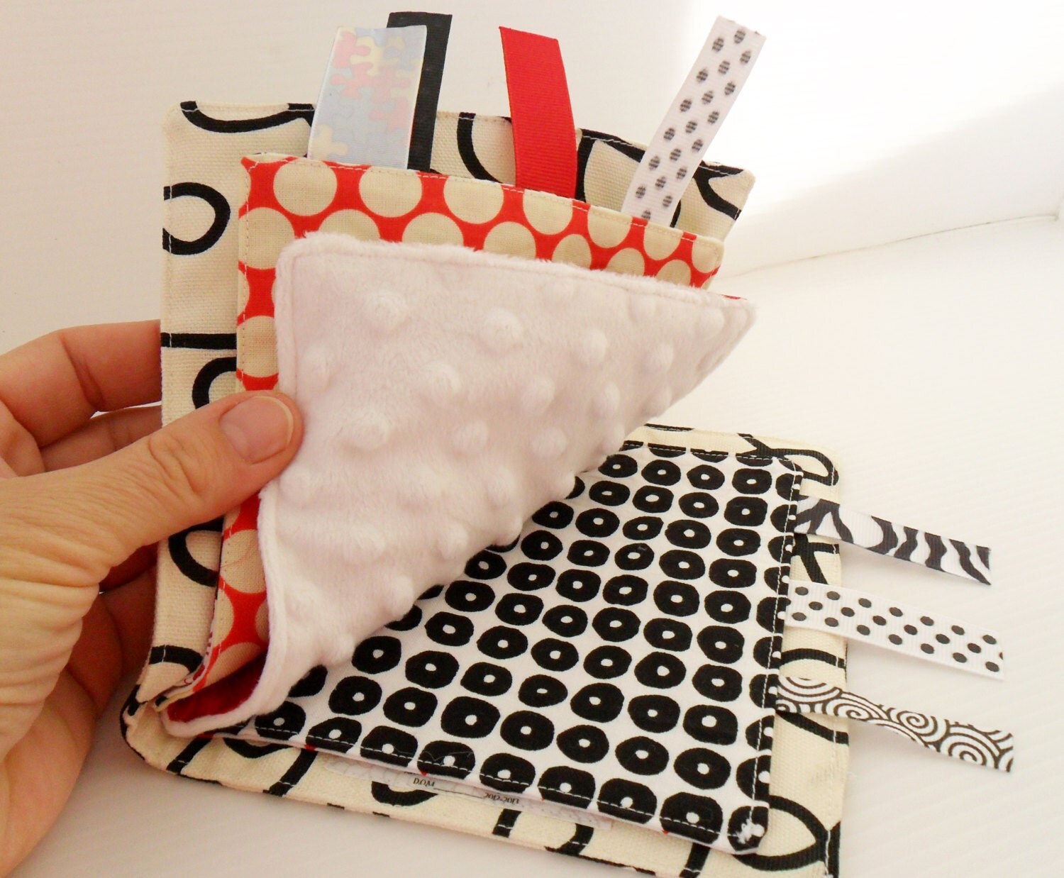 Handmade High Contrast Fabric Sensory Baby Book Red White