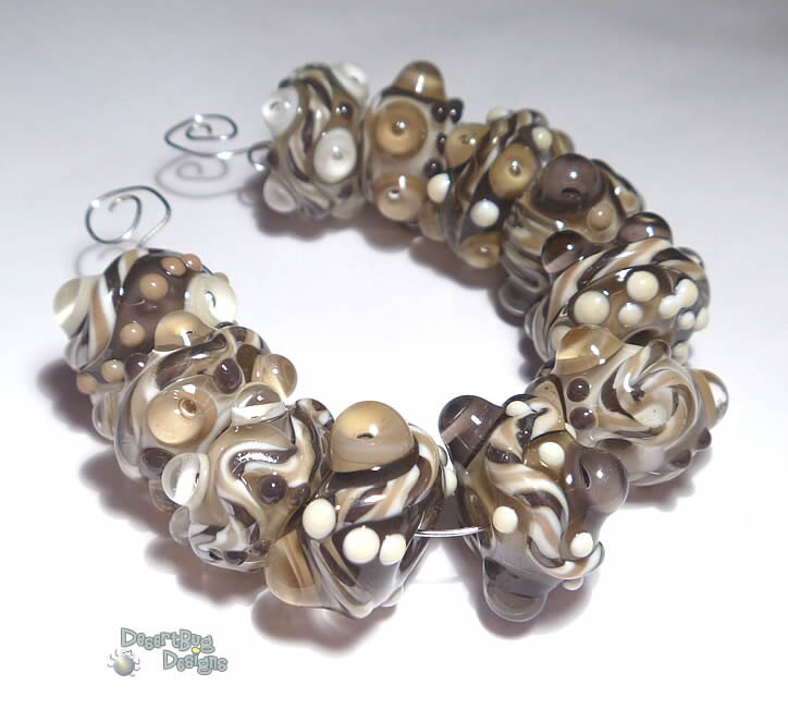 MOCHACHINO Handmade Lampwork Bead Set in MIx of Natural Ivory