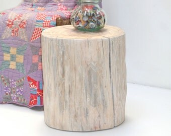 White Linen Tree Stump Table Sofa End Side