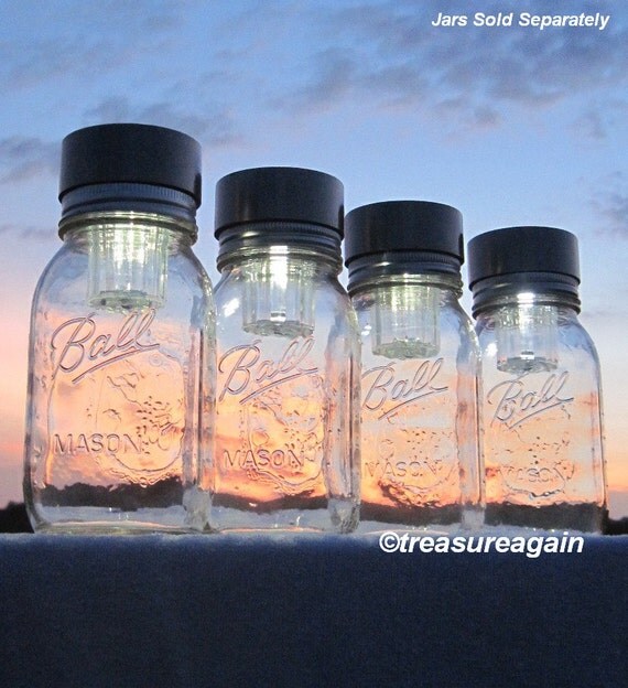 BRIGHT Jar Lights 4 Mason Jar Lids Handcrafted Outdoor