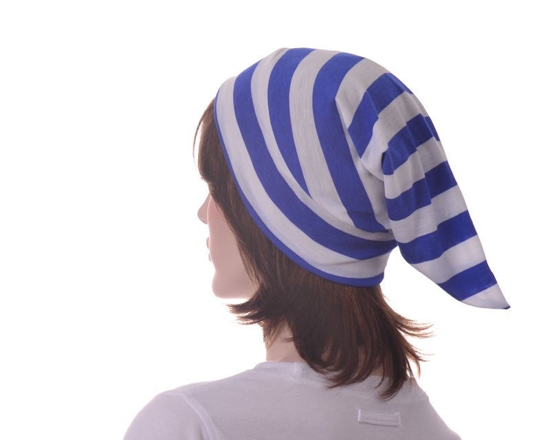 Blue and White Striped Mens Sleep Cap Night Cap Nightcap Elf