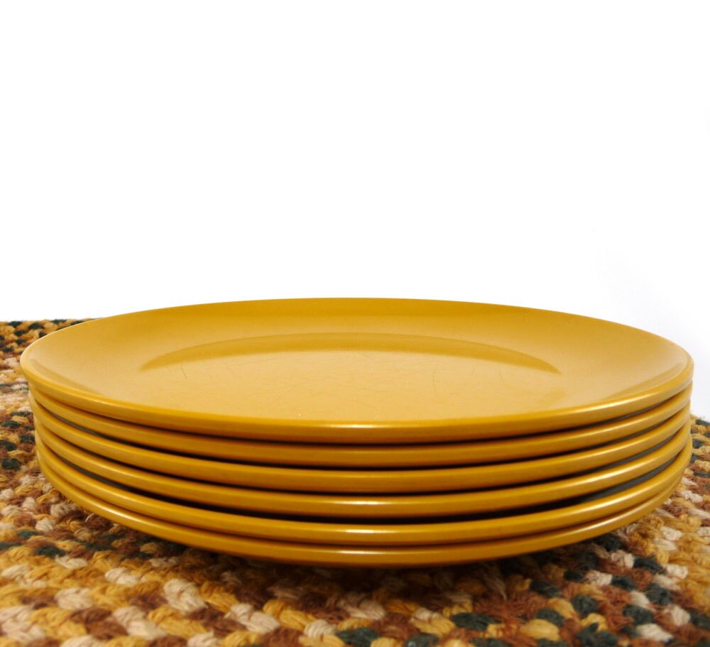 Vintage Melmac dinnerware gold melamine plates set of 6