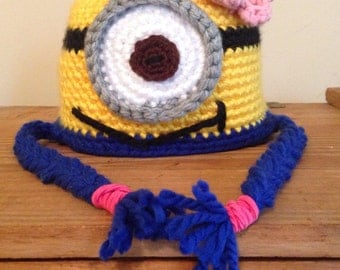 Photo Prop Girl Minion Beanie Cap newborn to adult size Despicable Me