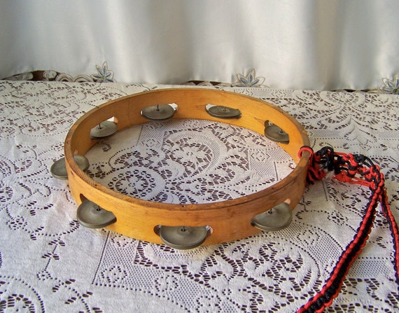 Vintage Tambourine 1960s Gypsy Tambourine Hippie Macrame