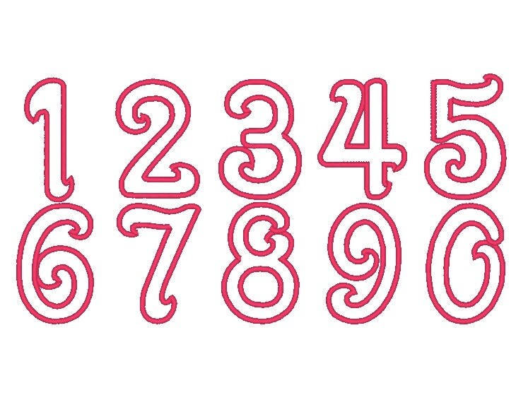 INSTANT DOWNLOAD Girly with wide satin stitch Numbers