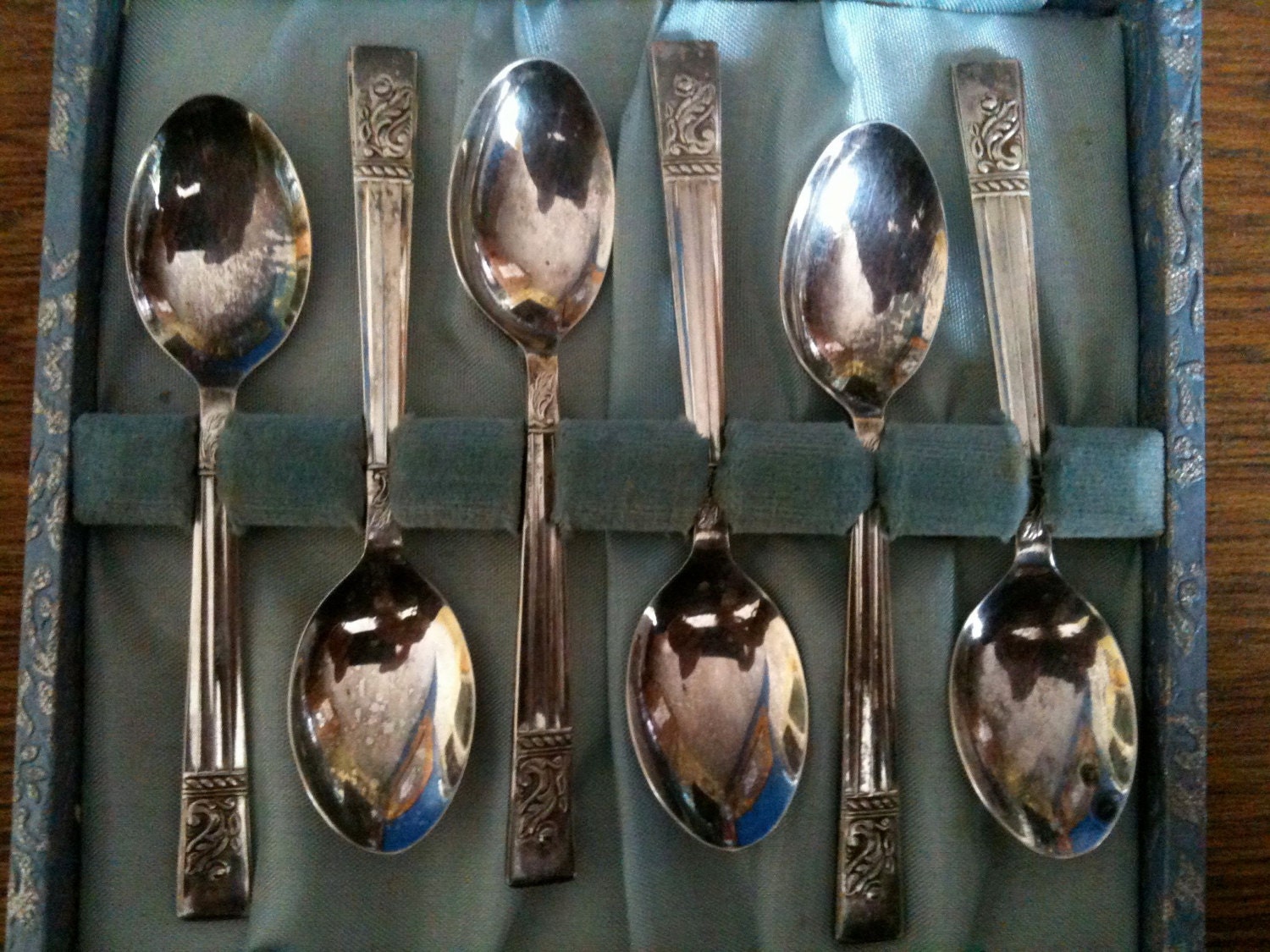 Vintage English Teaspoons Spoons in Blue Box circa 1950’s / English ...