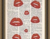 Items similar to Love print, red lips printed on a vintage dictionary ...