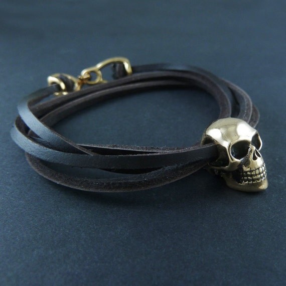 Skull Bracelet Bronze Human Skull Bracelet Rocker Bracelet