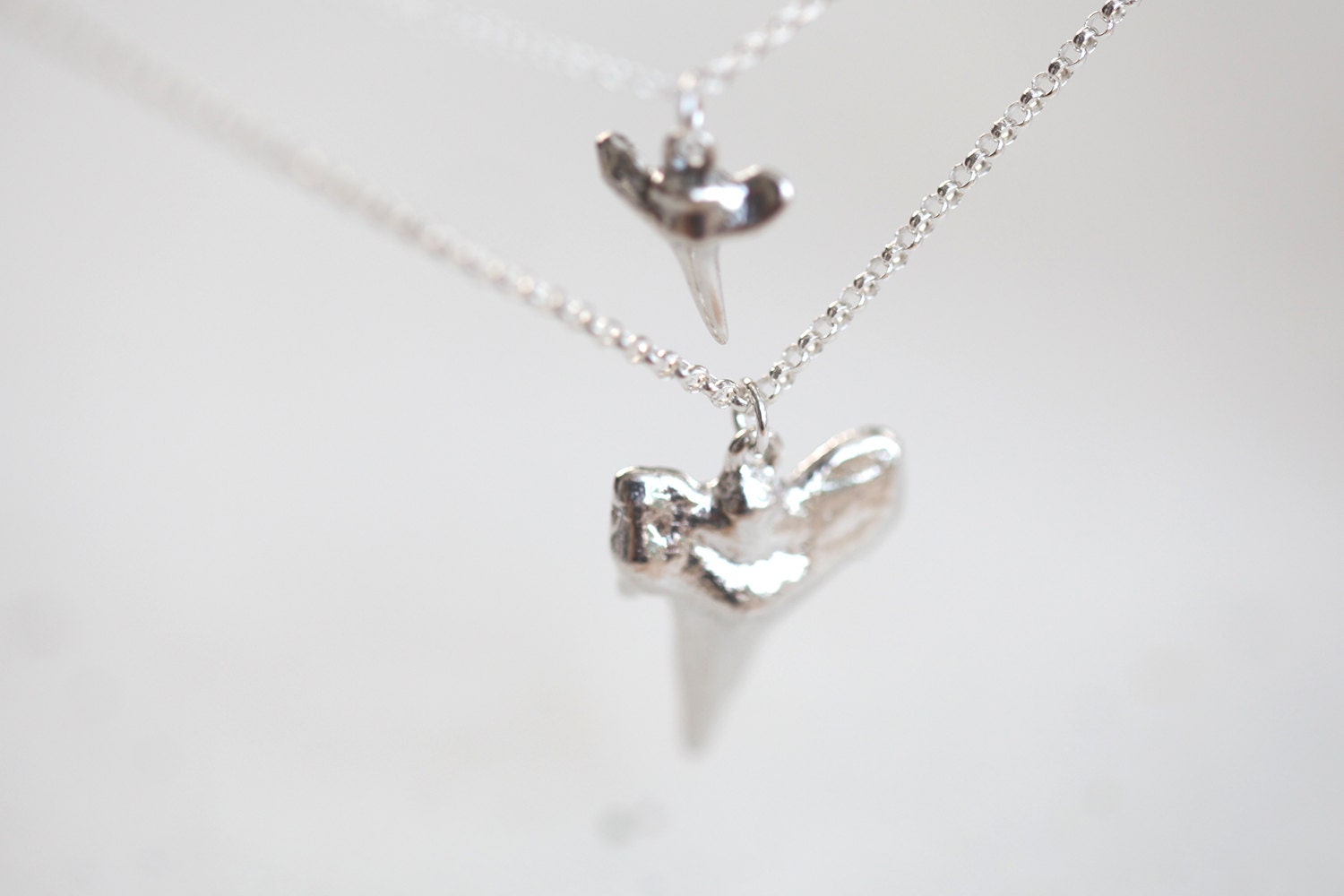 Layered Sterling Silver Shark Teeth Necklace two strands