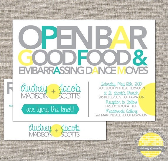 wedding invitation open bar and good food diy printable