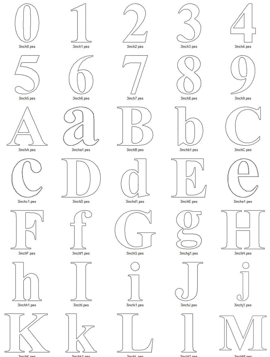 Times Outline Machine Embroidery Font Alphabet 3 Sizes