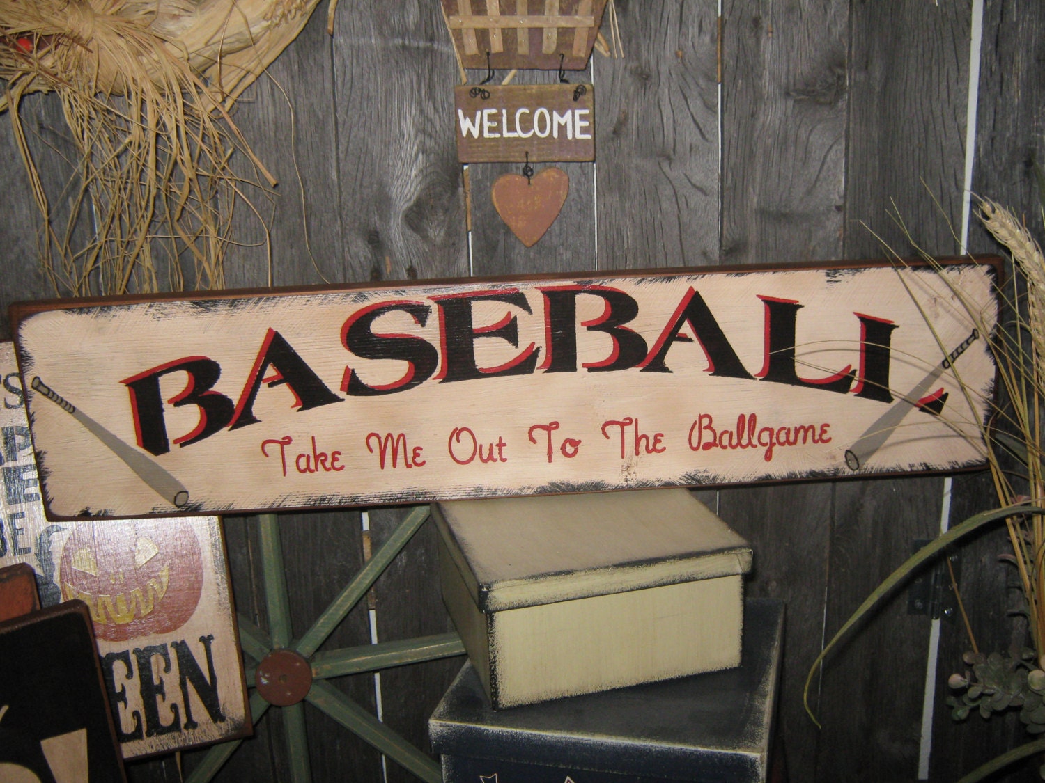 Primitive Lg Sport Baseball Wood Sign BASEBALL Take