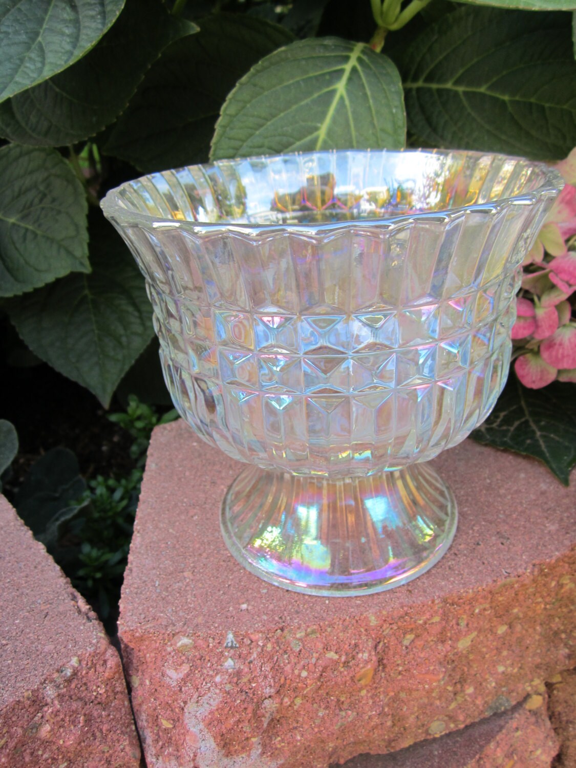 Vintage FTDA 1986 Diamond Cut Carnival Glass, Candy Dish with pedistal ...