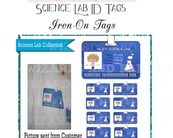 Science Party...DIY Lab Coats...10 Iron-On ID Tags...Personalized