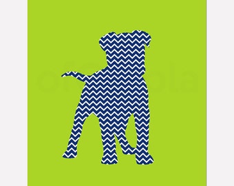 Navy Blue Lime Green White Chevron Nursery Dog Puppy Wall Art Print ...