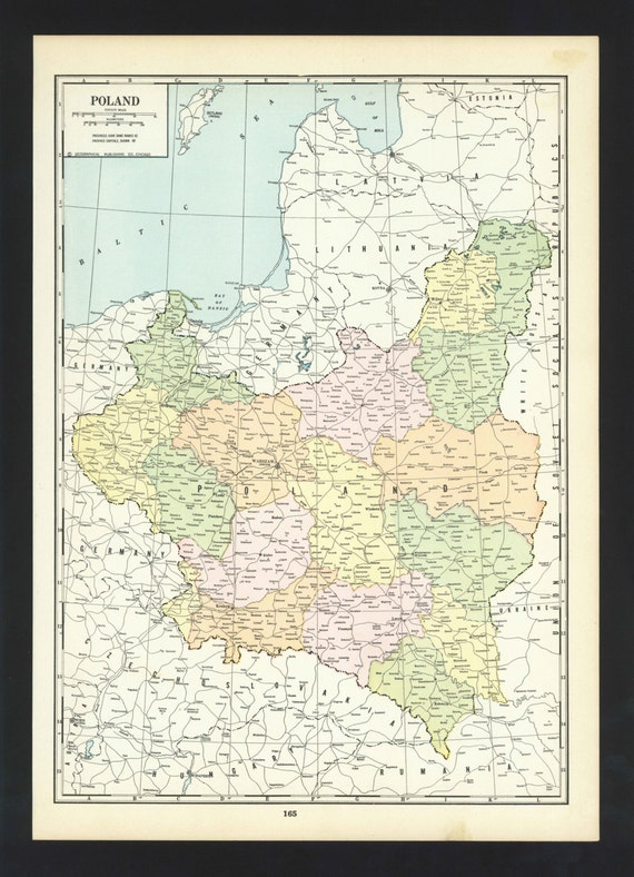 Vintage Map of Poland From 1935 Original