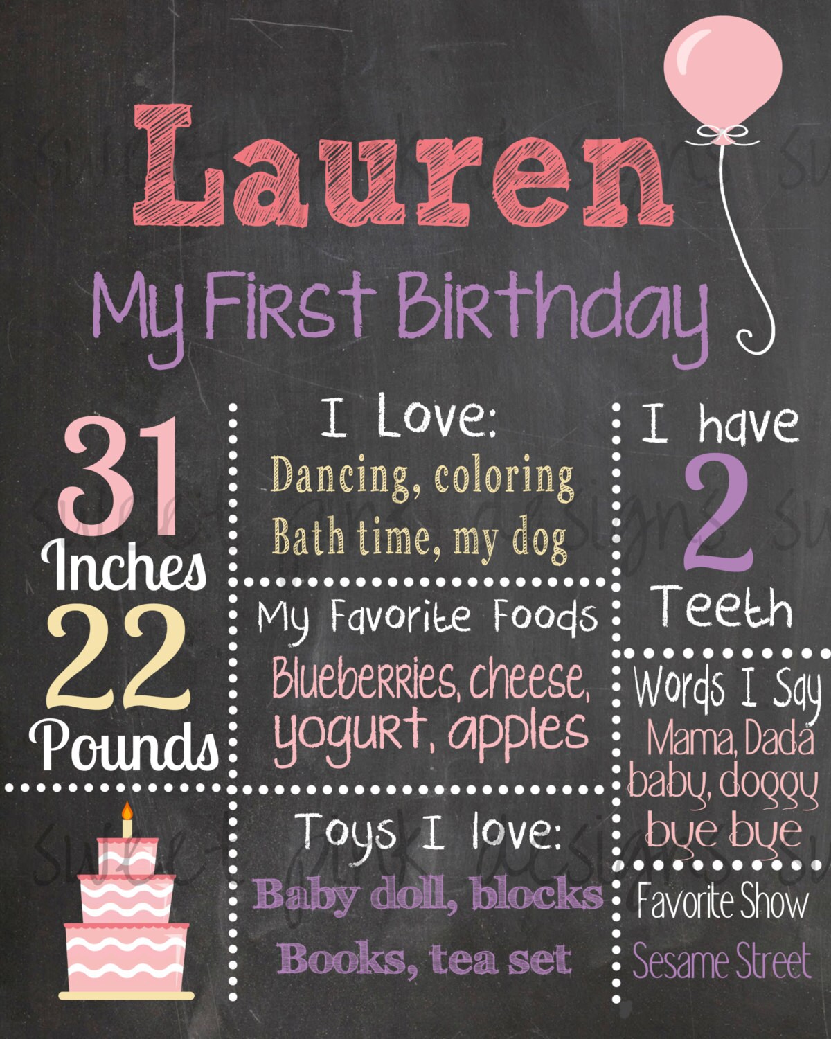 Chalkboard Birthday Sign Pink