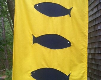 Multi colored Crab & Fish flag Cotton canvas blend