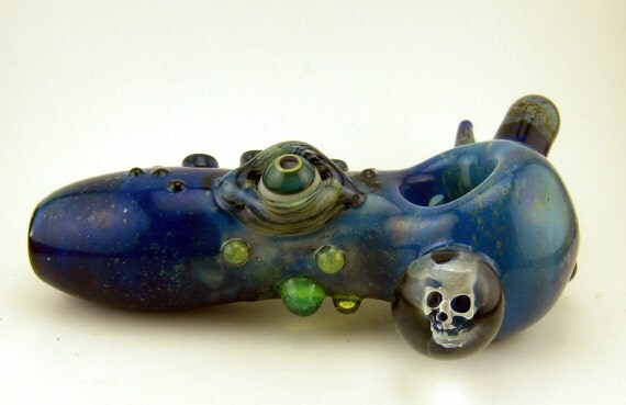 glass pipe cobalt space glass skull marble glass eye creature
