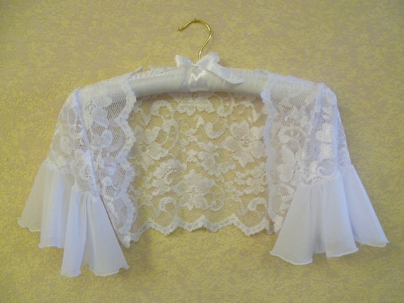 Chiffon and Lace White Frilly Sleeve Bridal Wedding Shrug