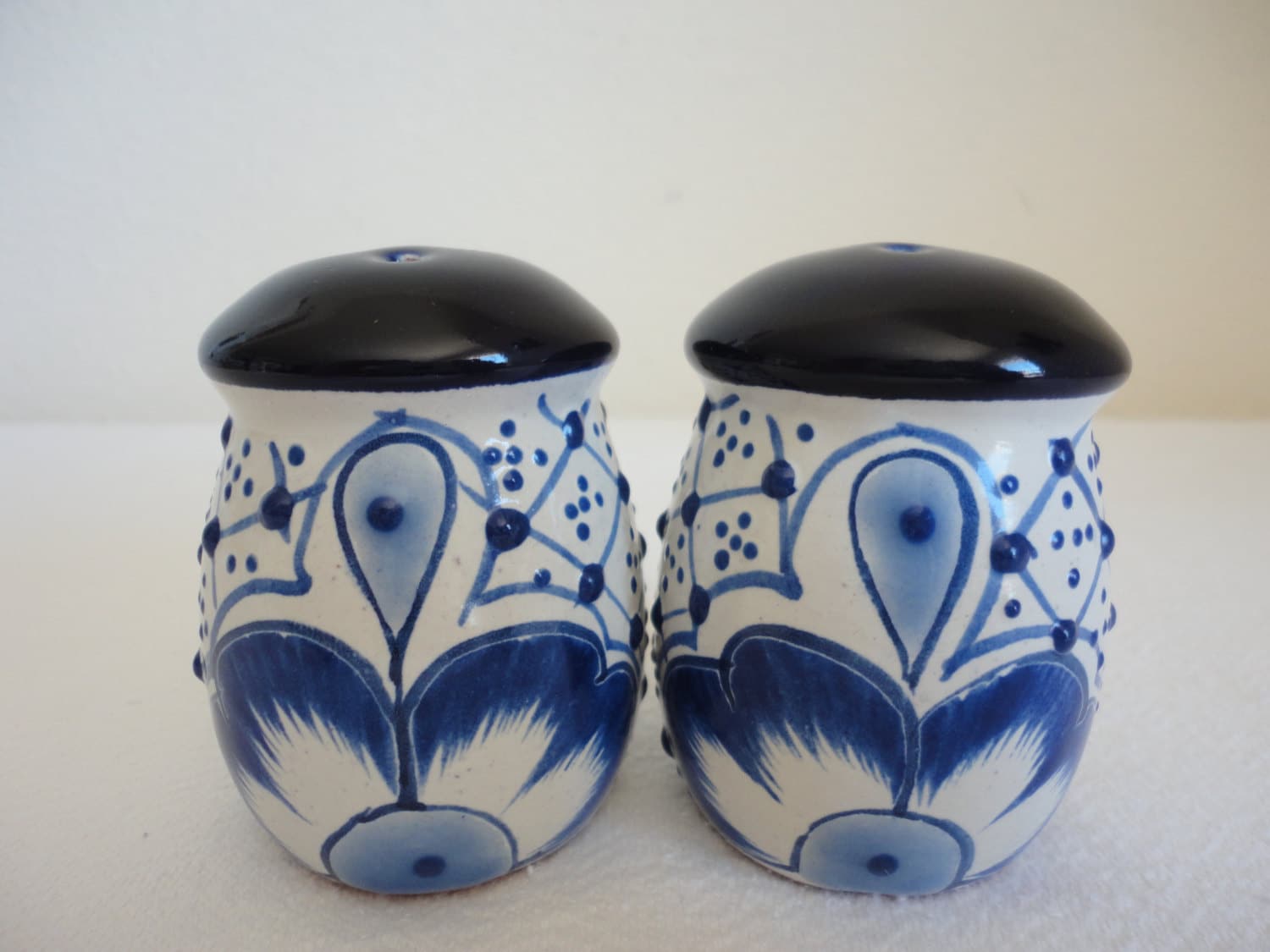 Talavera Ceramic Salt and Pepper Shakers Set of 2 Blue and