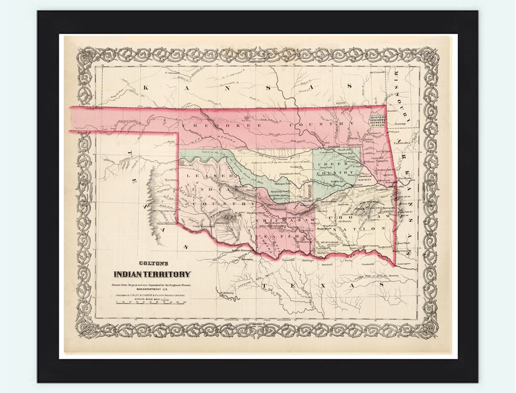 Old Map Oklahoma Indian Territory 1869 United by OldCityPrints