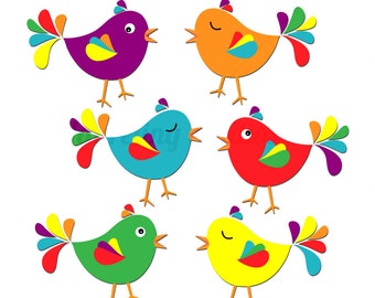 cute bird clipart, digital clip art bird, colorful clipart spring ...
