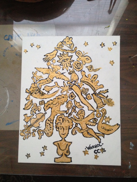 Items similar to Andy Warhol Golden Christmas Tree Imitation Painting ...