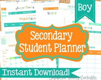INSTANT DOWNLOAD Student Planner for Boys- Student Organization- 13 PDF ...