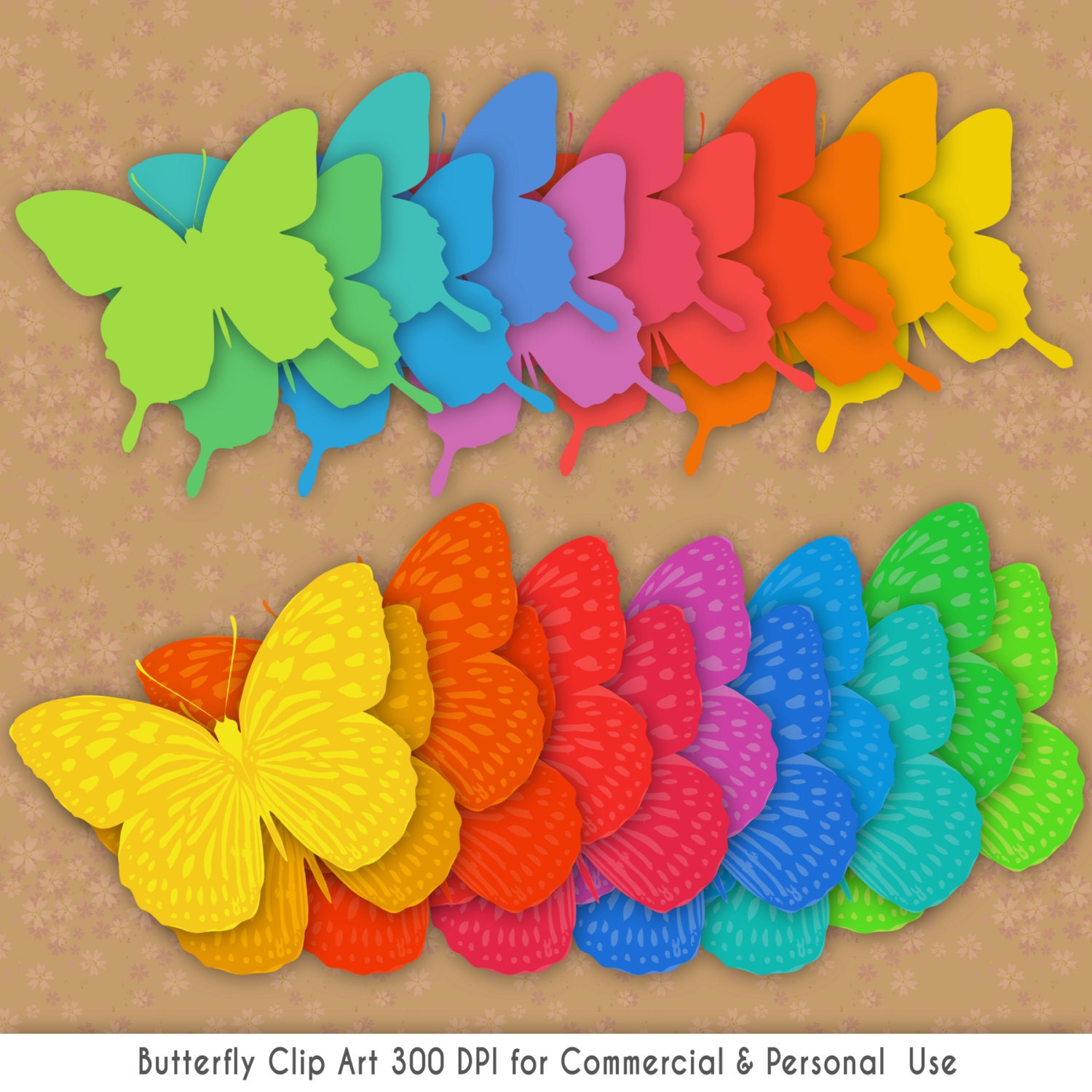 24 Butterflies Digital Clip Art Rainbow Cute Butterfly Pack