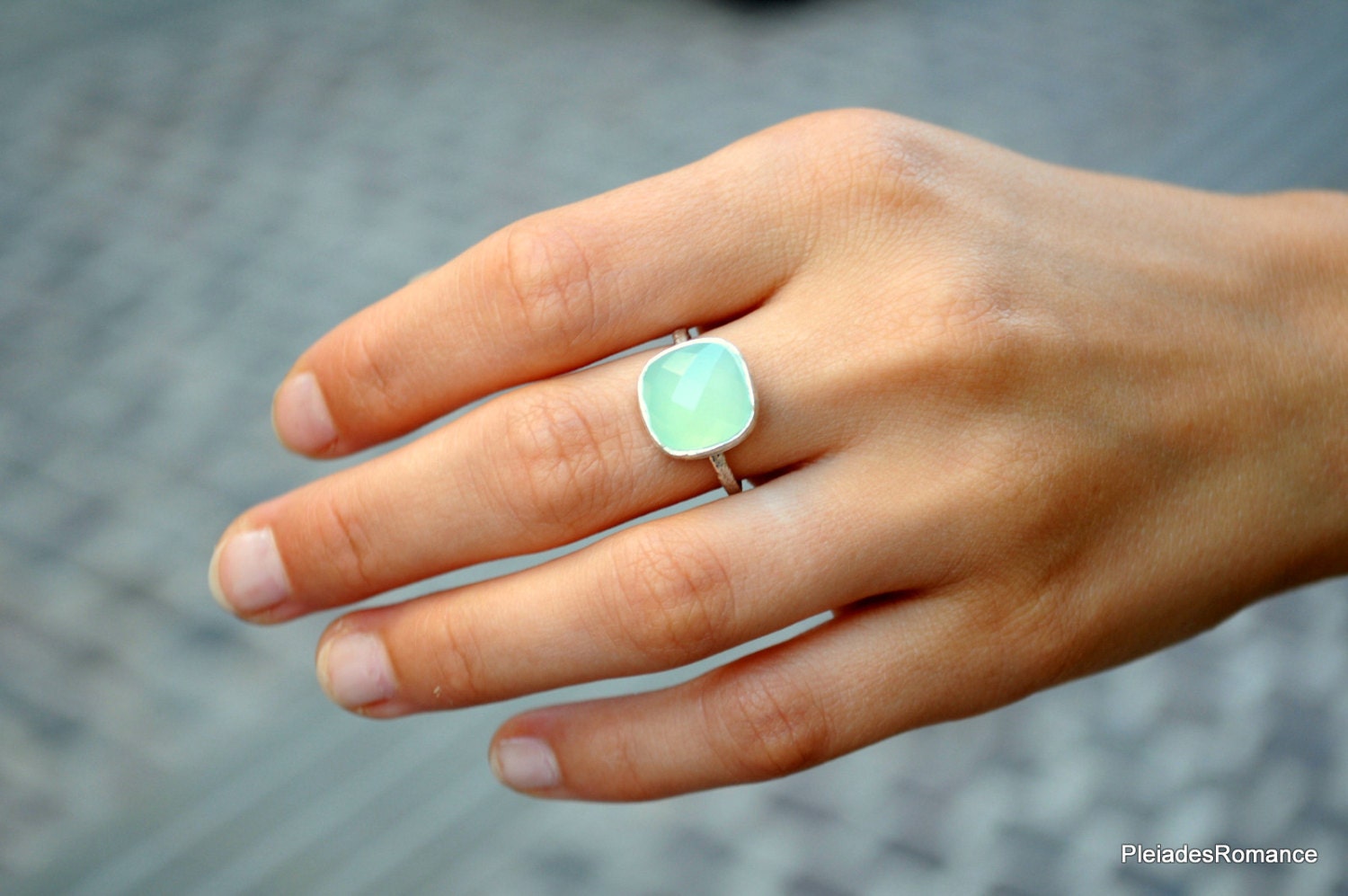 Aqua Blue Gemstone Ring Aqua Blue Bezel Ring by PleiadesRomance