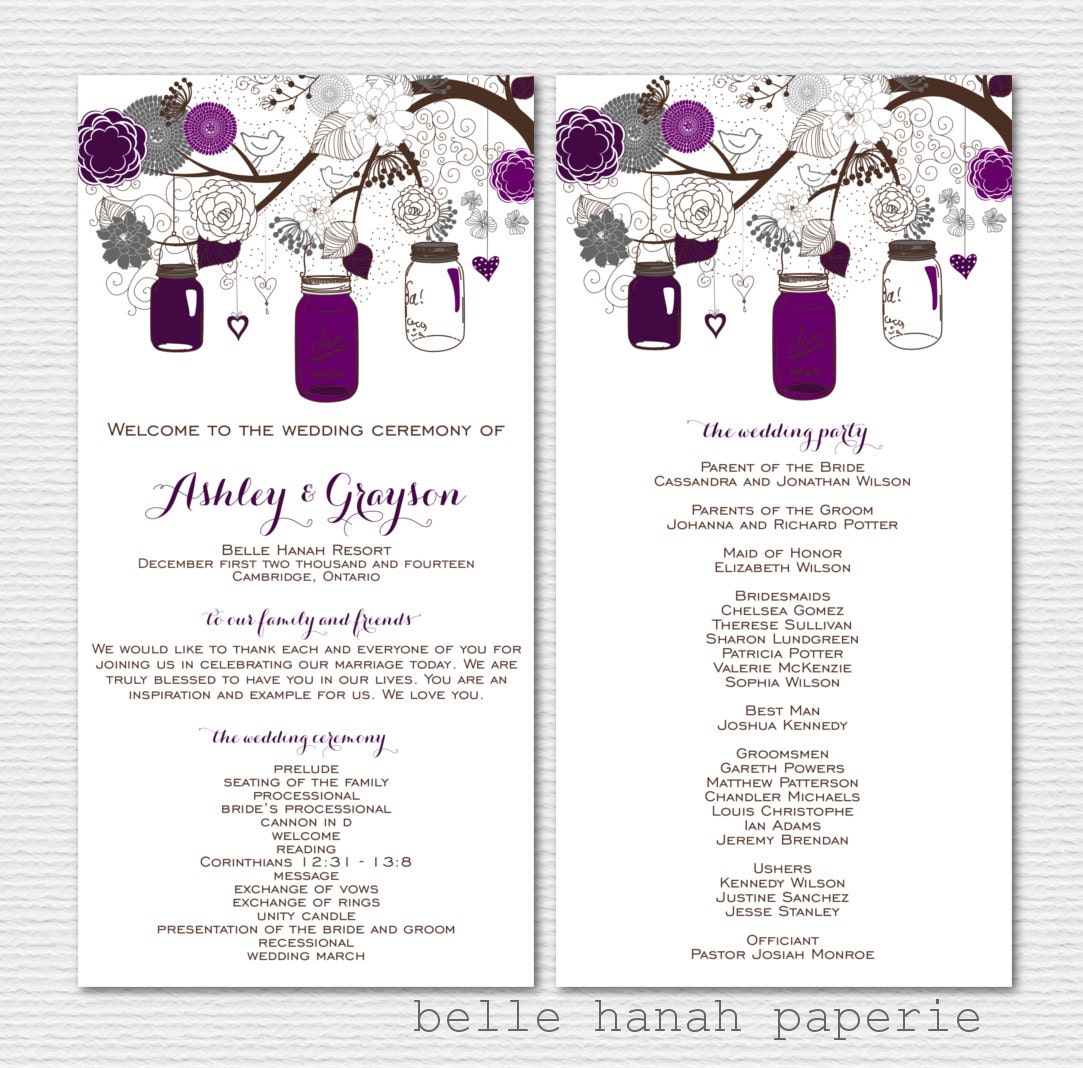 Purple Flowers and Mason Jars Printable Wedding Program – Lovebirds ...