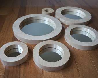 Decorative Wall Mirrors - Set of 6 solid maple 1" thick wood mirrors