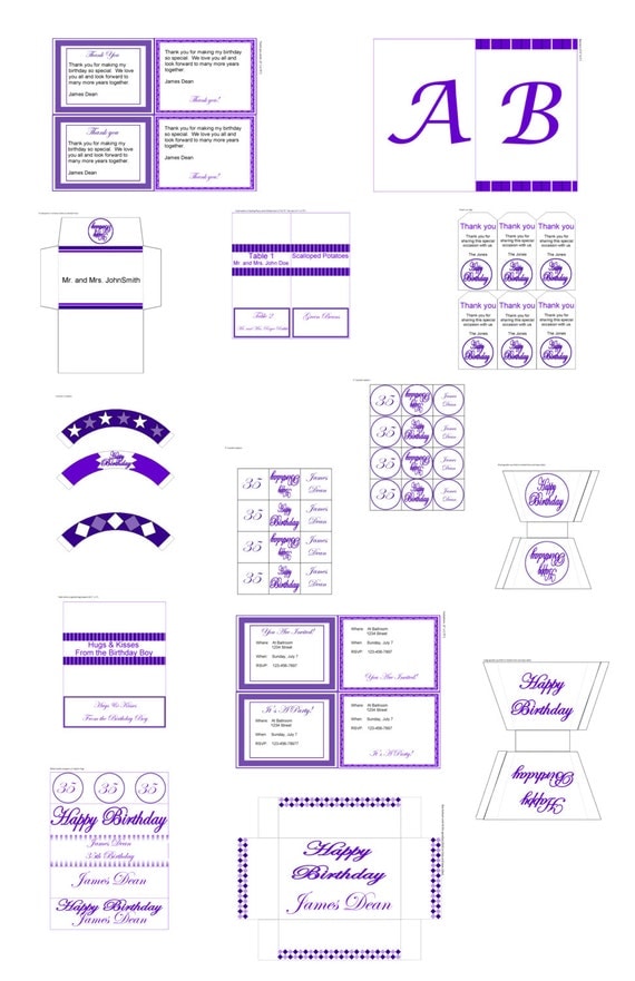Items similar to Happy Birthday Purple Template Printable Party Package ...