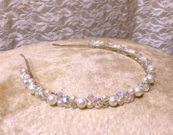 Items Similar To Ivory Swarovski Crystal And Pearl Bridal Headband Ivory