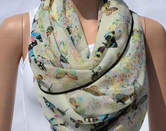 Fashion beautiful butterfly printed scarf, white chiffon scarf, shawl ...